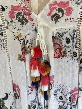 Zara | Tops | Zara Woman Embroidered Floral Boho Peasant Blouse Tassel ...